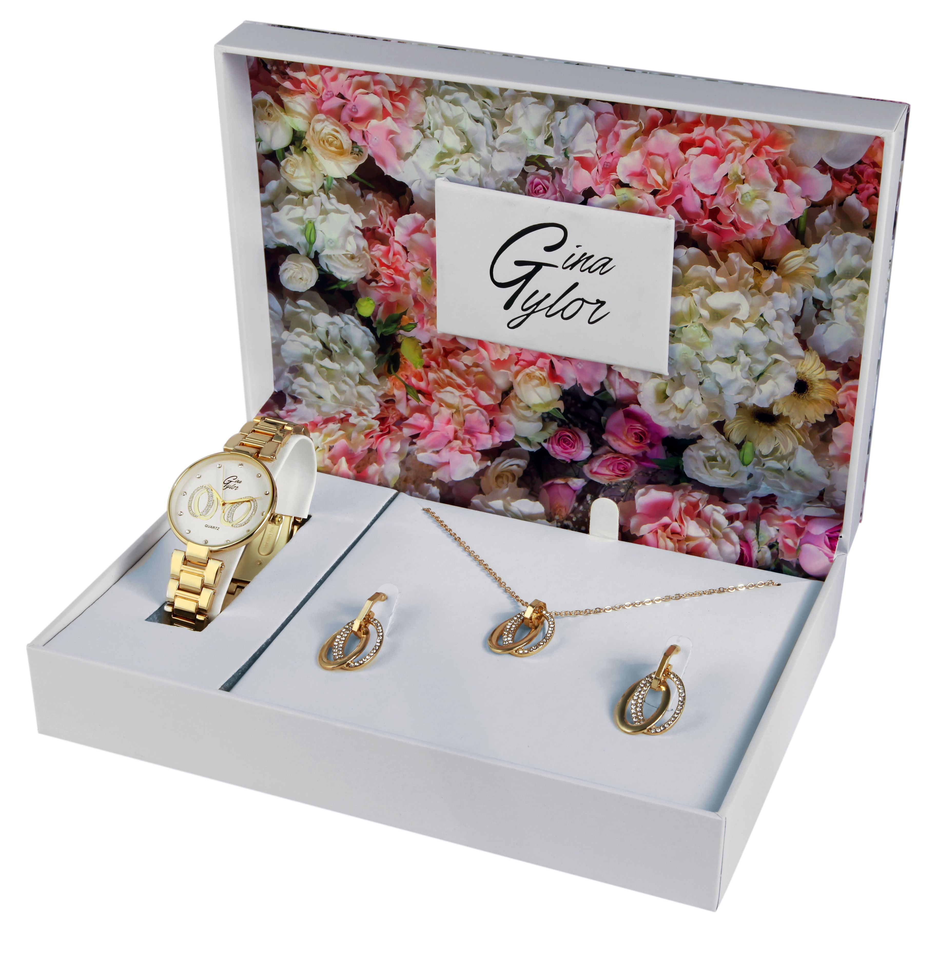 Gina Tylor Geschenkset mit Metallarmbanduhr und Schmukset aus Kette und ...